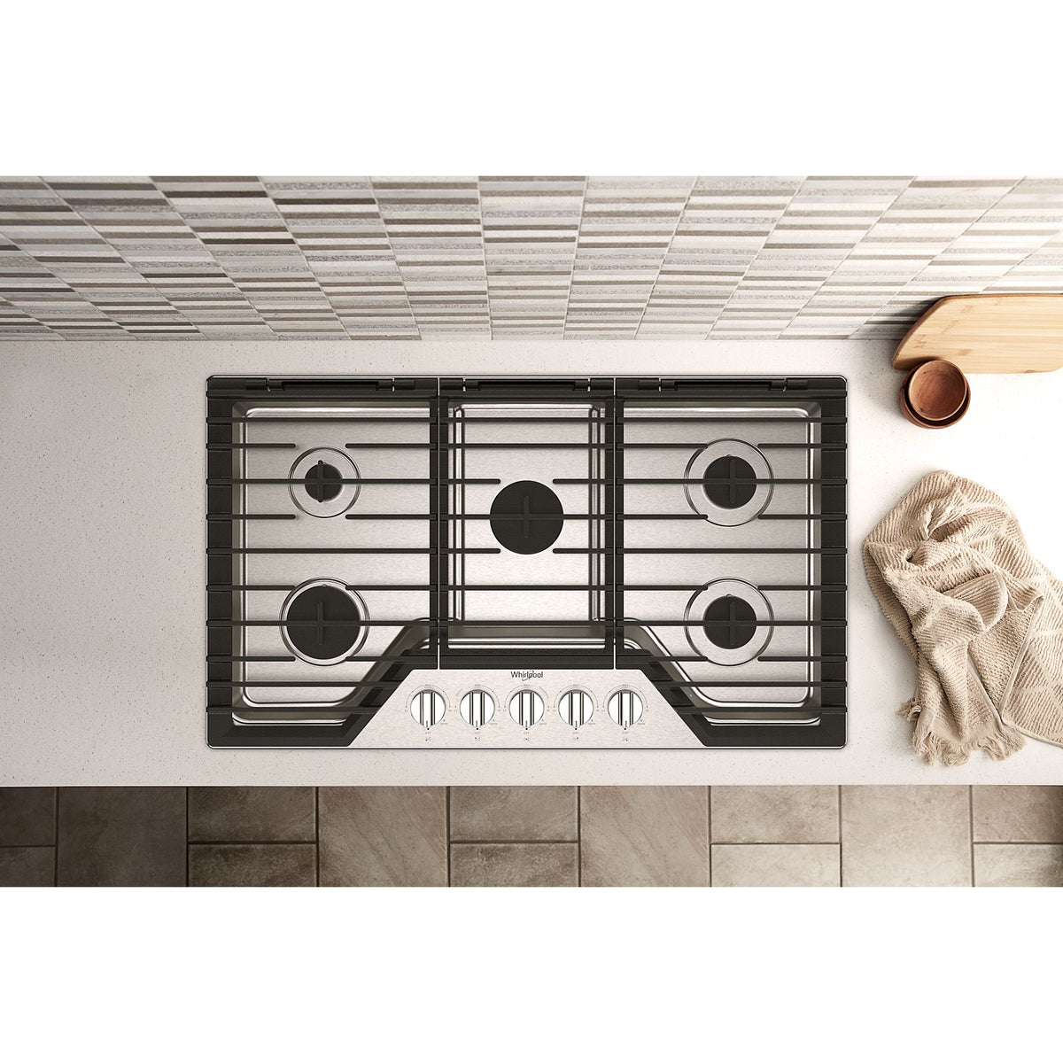 Whirlpool 36-inch Gas Cooktop with EZ-2-LiftHinged Cast-Iron Grates -S ...