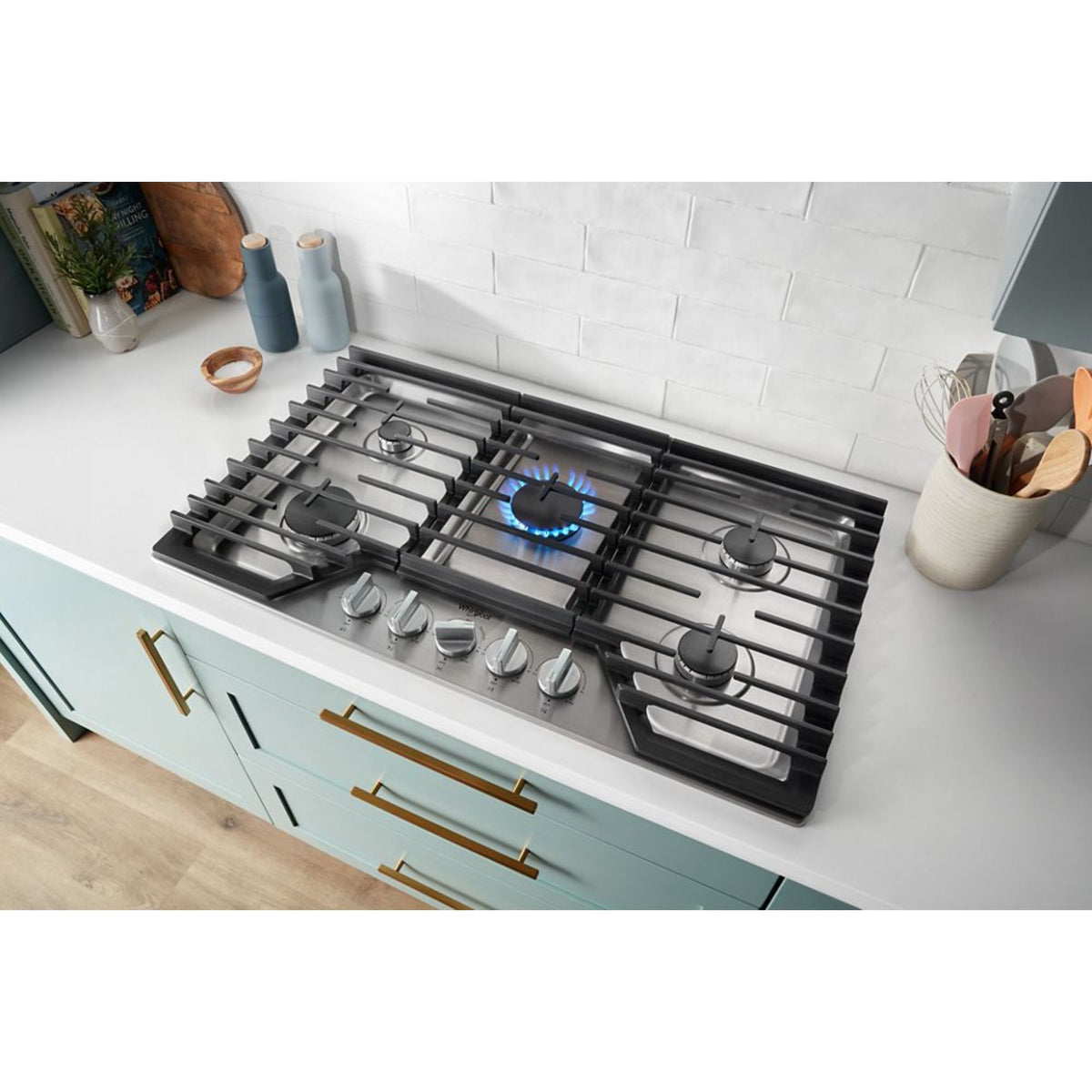 Whirlpool 30-inch Gas Cooktop with Fifth Burner -Stainless Steel (WCGK ...