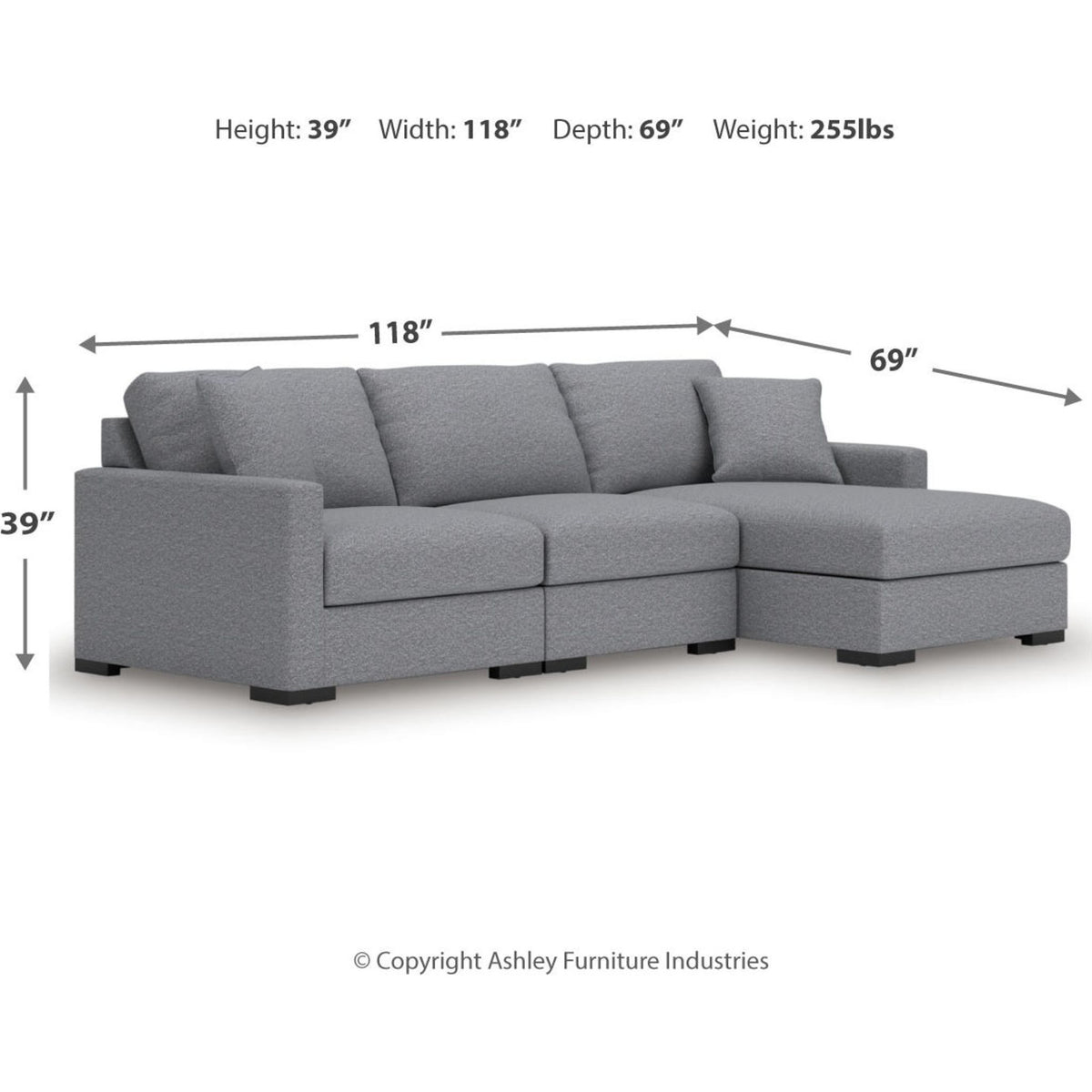 Omaha-Exclusive 3 Piece Modular Sectional with Chaise | Ashley Canada